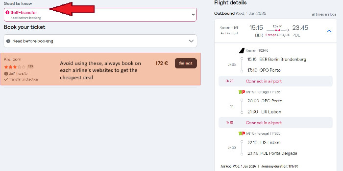 Self Transfer Flights